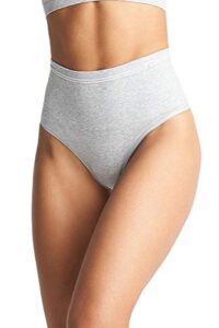 yummie womens cotton seamless shapewear thong panties, heather grey, medium-large us