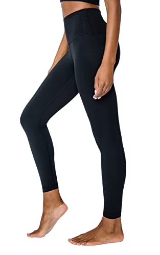 Yogalicious High Waist Ultra Soft Lightweight Leggings - High Rise Yoga Pants - Black Lux 25" - Large