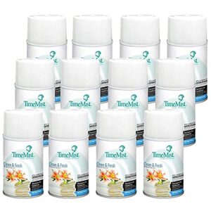 timemist premium metered air freshener refills - clean & fresh - 7.1 oz (case of 12) - 1042771 - lasts up to 30 days and neutralizes tough odors