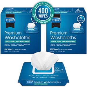 Inspire Disposable Washcloths - Adult Body Wipes for Cleansing, Extra Large, 50 Count (Pack of 8)