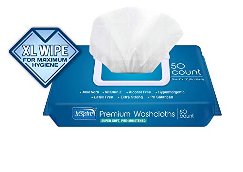 Inspire Disposable Washcloths - Adult Body Wipes for Cleansing, Extra Large, 50 Count (Pack of 8)