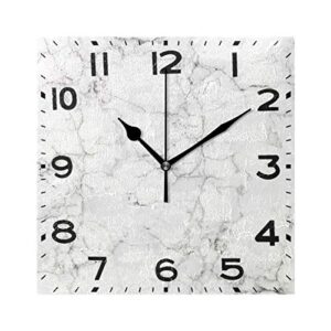 naanle chic 3d white marble stone print square wall clock, 8 inch battery operated quartz analog quiet desk clock for home,office,school