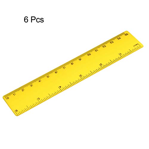 uxcell Plastic Ruler 15cm 6 Inches Straight Ruler Yellow Measuring Tool 6 Pcs