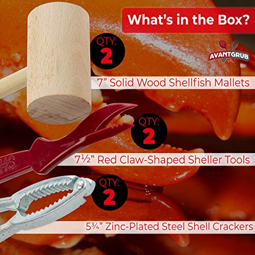 Cracker, Mallet and Sheller Seafood Combo Set 2Pk. All in One Pack Perfect for Eating Crab, Lobster, Crawfish or Deveining Shrimp. BPA Free Party Supplies for Feasts, Boils and Themed Restaurants.