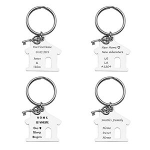 PiercingJ Personalized Custom New Home Gift Cute House Keys Charm Keyring Housewarming Gift for Couple