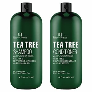 botanic hearth shampoo and conditioner set - with 100% pure tea tree oil, for itchy and dry scalp, sulfate/ paraben free - for men and women - 16 fl oz each