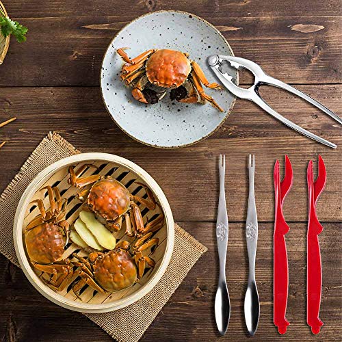 13 Pieces Crab Leg Crackers Set Including 4 Nut Crackers, 4 Lobster Shell Forks, 4 Stainless Steel Forks and 1 Portable Bag, Crab Crackers and Tools, Dishwasher Safe