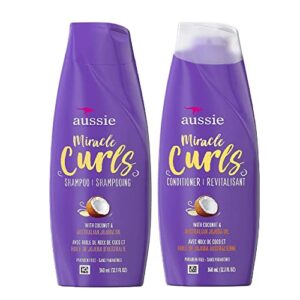 aussie miracle curls shampoo and conditioner set with coconut & australian jojoba oil-12.1 fl oz each