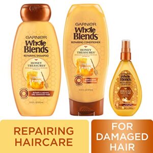 Garnier Whole Blends Honey Treasures Repairing Shampoo, Conditioner + Miracle Nectar Leave-In Set for Dry, Damaged Hair (3 Items), 1 Kit (Packaging May Vary)