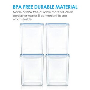 Vtopmart Large Food Storage Containers 5.2L / 176oz, 4 Pieces BPA Free Plastic Airtight Food Storage Canisters for Flour, Sugar, Baking Supplies, with 4 Measuring Cups and 24 Labels, Blue