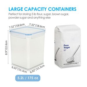 Vtopmart Large Food Storage Containers 5.2L / 176oz, 4 Pieces BPA Free Plastic Airtight Food Storage Canisters for Flour, Sugar, Baking Supplies, with 4 Measuring Cups and 24 Labels, Blue