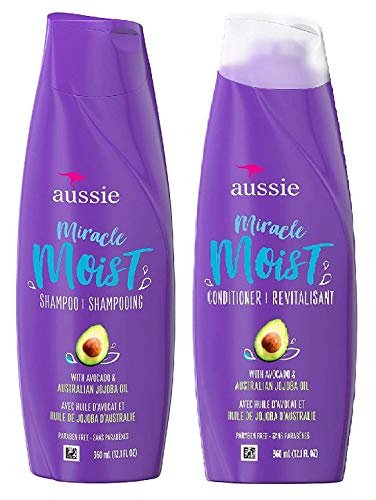 Aussie Miracle Moist Shampoo and Conditioner Set with avocado & australian jojoba oil-12.1 fl oz each