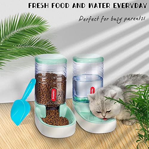 Automatic Pet Feeder Small&Medium Pets Automatic Food Feeder and Waterer Set 3.8L, Travel Supply Feeder and Water Dispenser for Dogs Cats Pets Animals