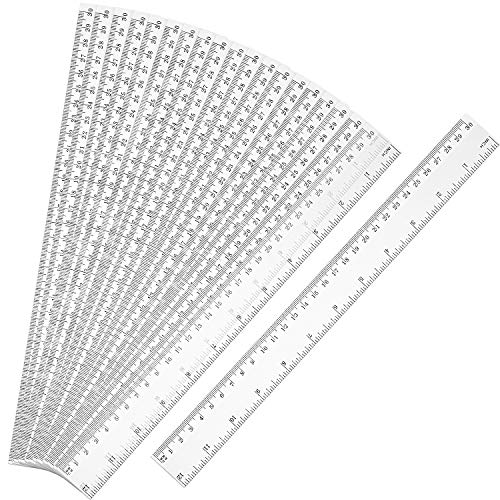 EBOOT 20 Pack Clear Plastic Ruler 12 Inch Straight Ruler Flexible Ruler with Inches and Metric for School Classroom, Home, or Office (Clear)