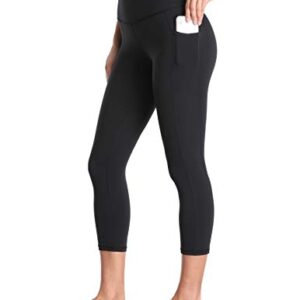 Colorfulkoala Women's High Waisted Yoga Capris 21" Inseam Leggings with Pockets (L, Black)