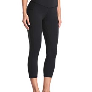 Colorfulkoala Women's High Waisted Yoga Capris 21" Inseam Leggings with Pockets (L, Black)