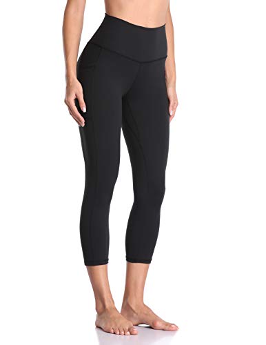 Colorfulkoala Women's High Waisted Yoga Capris 21" Inseam Leggings with Pockets (L, Black)