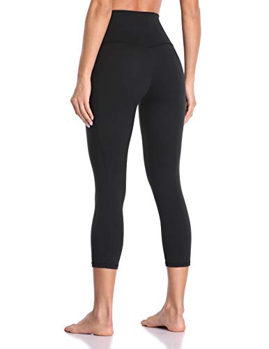 Colorfulkoala Women's High Waisted Yoga Capris 21" Inseam Leggings with Pockets (L, Black)