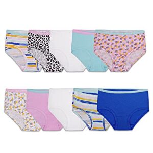 Fruit of the Loom Girls' Big Tag Free Cotton Brief Underwear Multipacks, Brief-10 Pack-White/Stripes/Animal Print, 10