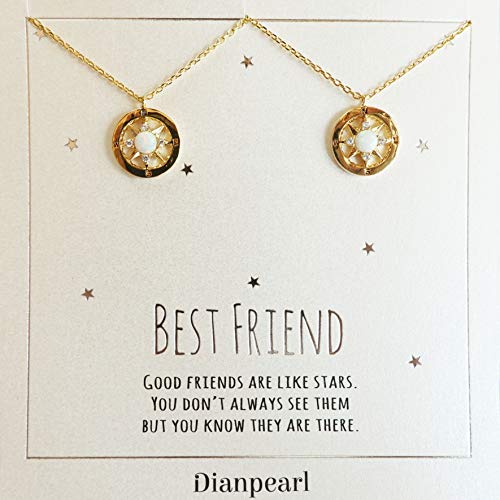 Opal compass necklace, Best friend necklace for 2, BFF Necklace, friendship necklace for 2, gold dainty necklace, Christmas gift, Graduation gifts, long distance