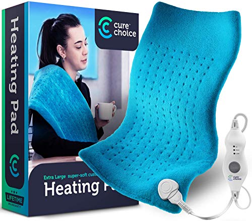 Cure Choice Heating Pad for Back Pain Relief, 12"x24" Large Electric Heating Pad for Shoulder/Neck/Knee/Leg Cramps, Adjustable Heat Settings, 2H Auto Shut Off, Moist Dry Heat Therapy, Washable (Blue)