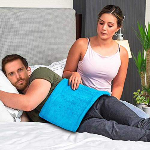 Cure Choice Heating Pad for Back Pain Relief, 12"x24" Large Electric Heating Pad for Shoulder/Neck/Knee/Leg Cramps, Adjustable Heat Settings, 2H Auto Shut Off, Moist Dry Heat Therapy, Washable (Blue)