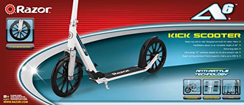 Razor A6 Kick Scooter for Kids Ages 8+ - Extra-Tall Handlebars & Longer Deck, 10" Urethane Wheels, Anti-Rattle Technology, For Riders Up to 220 lbs