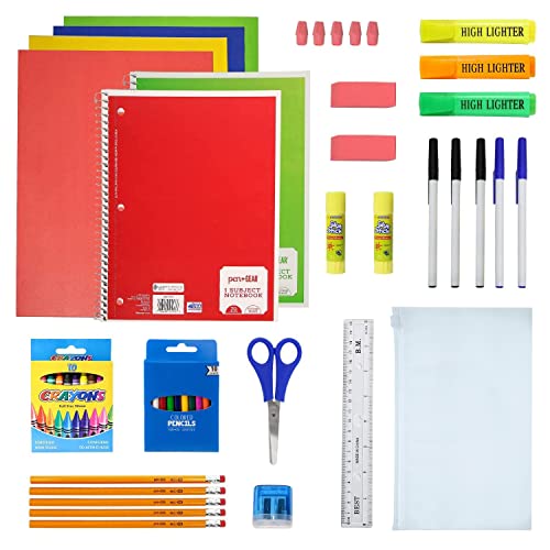 48 Piece Bulk School Supplies Kits, Value Pack of 12 Kits - Essential Box of School Supplies for Elementary, Middle, and High School Students