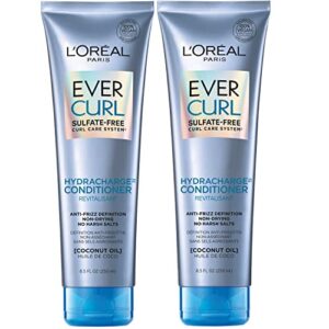 l'oreal paris evercurl sulfate free shampoo and conditioner kit for curly hair, lightweight, anti-frizz hydration, gentle on curls, with coconut oil, 8.5 ounce, set of 2 (packaging may vary)