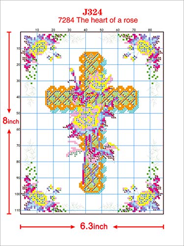 Printed Cross Stitch Kits 11CT 10X14 inch 100% Cotton Holiday Gift DIY Embroidery Starter Kits Easy Patterns Embroidery for Girls Crafts DMC Stamped Cross-Stitch Supplies Needlework The Cross Rose