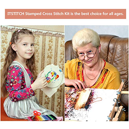 Printed Cross Stitch Kits 11CT 10X14 inch 100% Cotton Holiday Gift DIY Embroidery Starter Kits Easy Patterns Embroidery for Girls Crafts DMC Stamped Cross-Stitch Supplies Needlework The Cross Rose