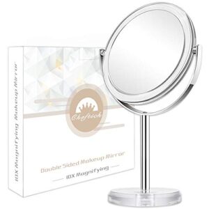 cheftick double sided 1x & 10x magnifying makeup mirror, tabletop magnified vanity mirror with 360 degree swivel for bathroom or bedroom, transparent