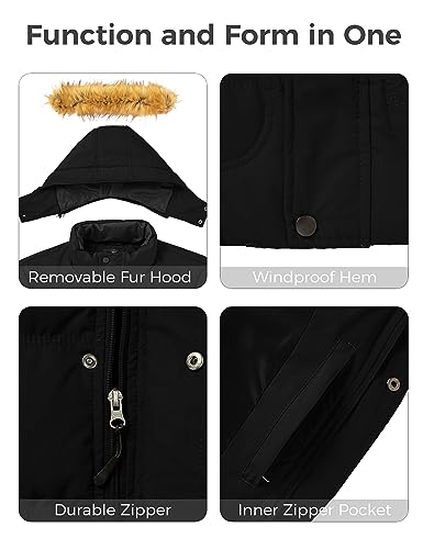 Wantdo Men Puffer Coat Casual Fur Hooded Warm Winter Jacket (Black, Medium)