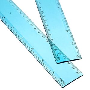 2 pack plastic ruler straight ruler plastic measuring tool for student school office (blue, 12 inch)