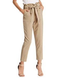 grace karin women's pants cropped paper bag waist pants with pockets light tan size m