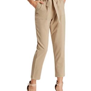 GRACE KARIN Women's Pants Cropped Paper Bag Waist Pants with Pockets Light Tan Size M