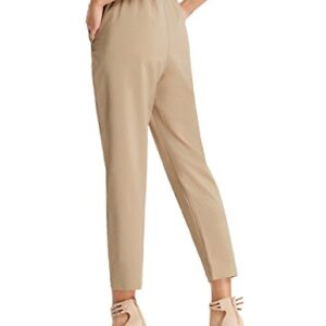 GRACE KARIN Women's Pants Cropped Paper Bag Waist Pants with Pockets Light Tan Size M