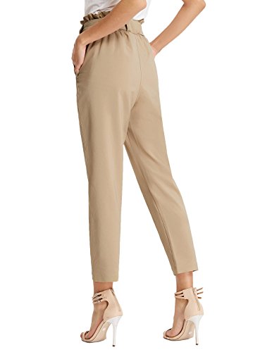 GRACE KARIN Women's Pants Cropped Paper Bag Waist Pants with Pockets Light Tan Size M