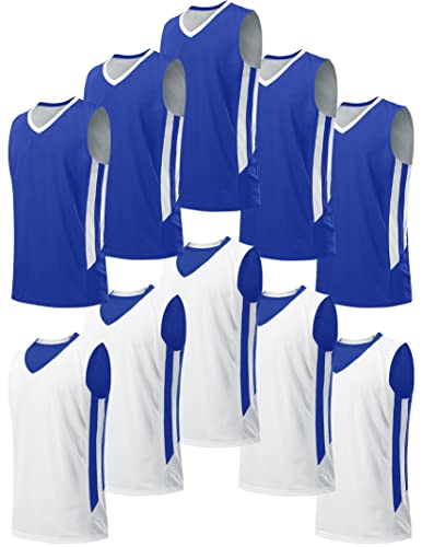 Youth Boys Reversible Mesh Performance Athletic Basketball Jerseys Blank Team Uniforms for Sports Scrimmage (10 Pack, Blue/White, Youth M)