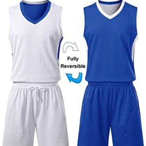 Youth Boys Reversible Mesh Performance Athletic Basketball Jerseys Blank Team Uniforms for Sports Scrimmage (10 Pack, Blue/White, Youth M)