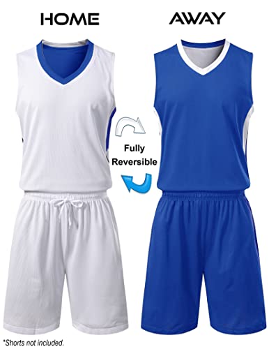 Youth Boys Reversible Mesh Performance Athletic Basketball Jerseys Blank Team Uniforms for Sports Scrimmage (10 Pack, Blue/White, Youth M)