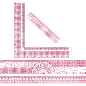 4 pieces beveled transparent ruler clear ruler plastic french metric ruler with 2 scales ruler set for engineering studying, 12 inch/ 30.48 cm, 8 inch/ 20.5 cm, 6 inch/ 15.3 cm