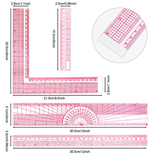 4 Pieces Beveled Transparent Ruler Clear Ruler Plastic French Metric Ruler with 2 Scales Ruler Set for Engineering Studying, 12 Inch/ 30.48 cm, 8 Inch/ 20.5 cm, 6 Inch/ 15.3 cm