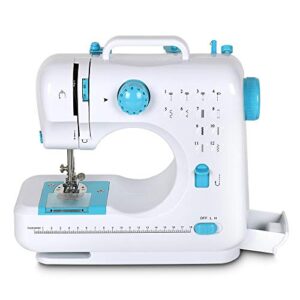 mini sewing machine, portable multi-purpose crafting mending machine household 12 built-in stitches & double thread for beginners blue