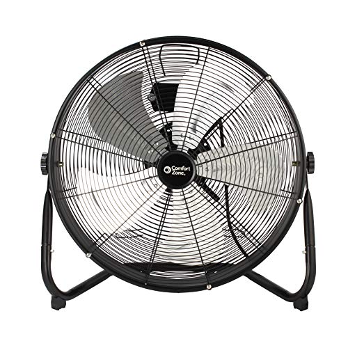 Comfort Zone CZHV20S 20” 3-Speed High-Velocity Slim Industrial Drum Fan, All-Metal Construction, 180-Degree Adjustable Tilt, Large Knobs to Lock Tilt Angle, 5-Aluminum Blades, and Carry Handle, Black