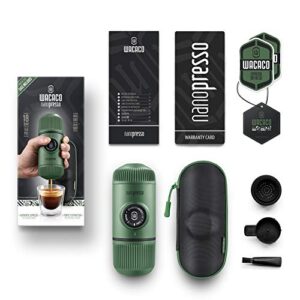 WACACO Nanopresso Portable Espresso Maker Bundled with Protective Case, Upgrade Version of Minipresso, Mini Travel Coffee Machine, Perfect for Camping, Travel and Office (Elements Moss Green)