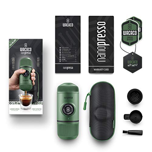 WACACO Nanopresso Portable Espresso Maker Bundled with Protective Case, Upgrade Version of Minipresso, Mini Travel Coffee Machine, Perfect for Camping, Travel and Office (Elements Moss Green)