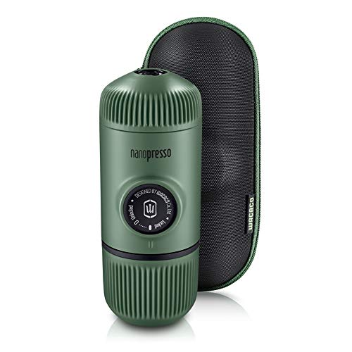 WACACO Nanopresso Portable Espresso Maker Bundled with Protective Case, Upgrade Version of Minipresso, Mini Travel Coffee Machine, Perfect for Camping, Travel and Office (Elements Moss Green)