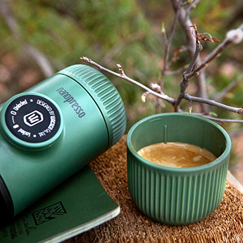 WACACO Nanopresso Portable Espresso Maker Bundled with Protective Case, Upgrade Version of Minipresso, Mini Travel Coffee Machine, Perfect for Camping, Travel and Office (Elements Moss Green)