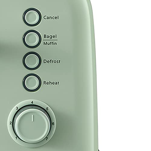 BUYDEEM DT640 4-Slice Toaster, Extra Wide Slots, Retro Stainless Steel with High Lift Lever, Bagel and Muffin Function, Removal Crumb Tray, 7-Shade Settings (Cozy Greenish)